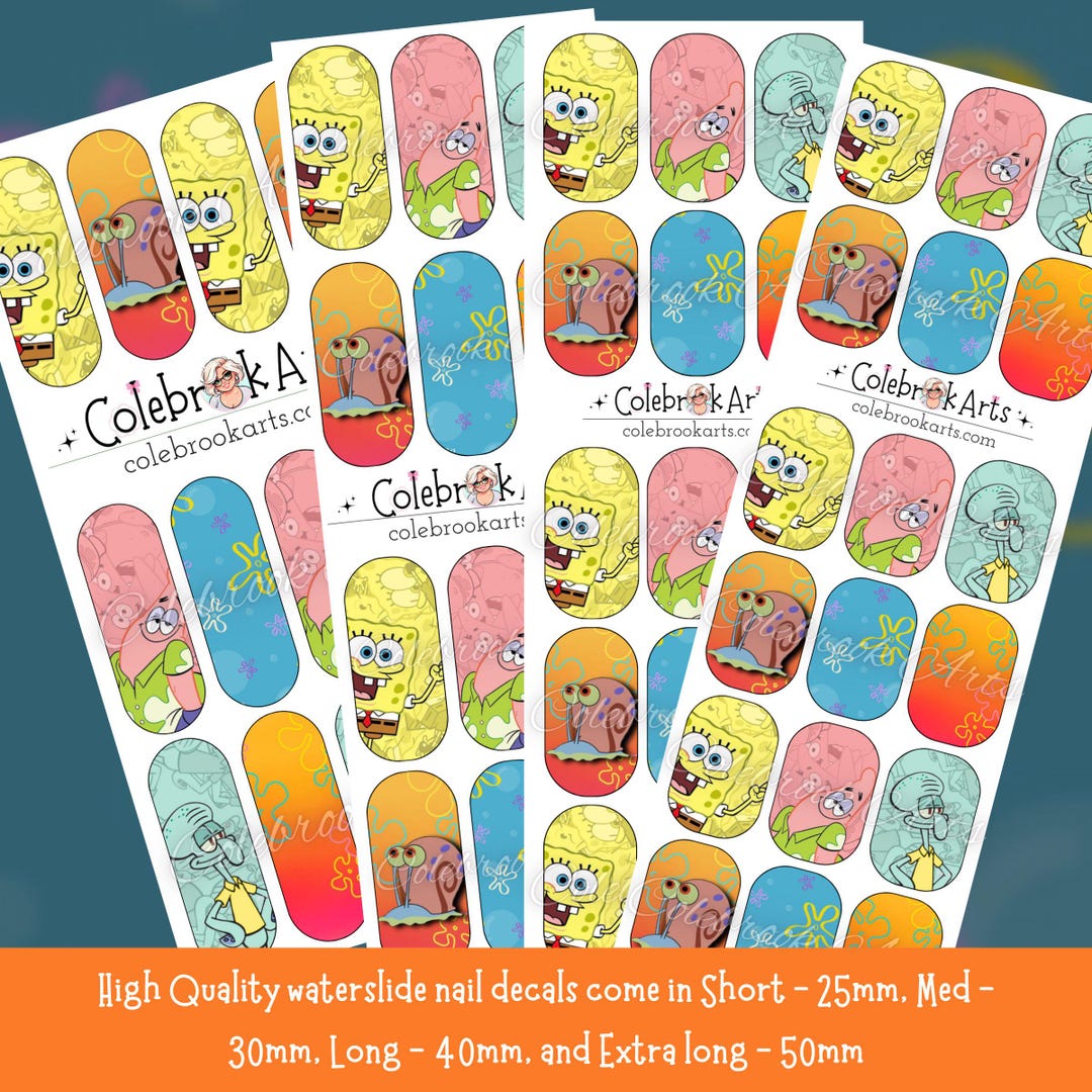 Bikini Bottom Nail Decals 4 Sizes Available Premium Clear Waterslide ...