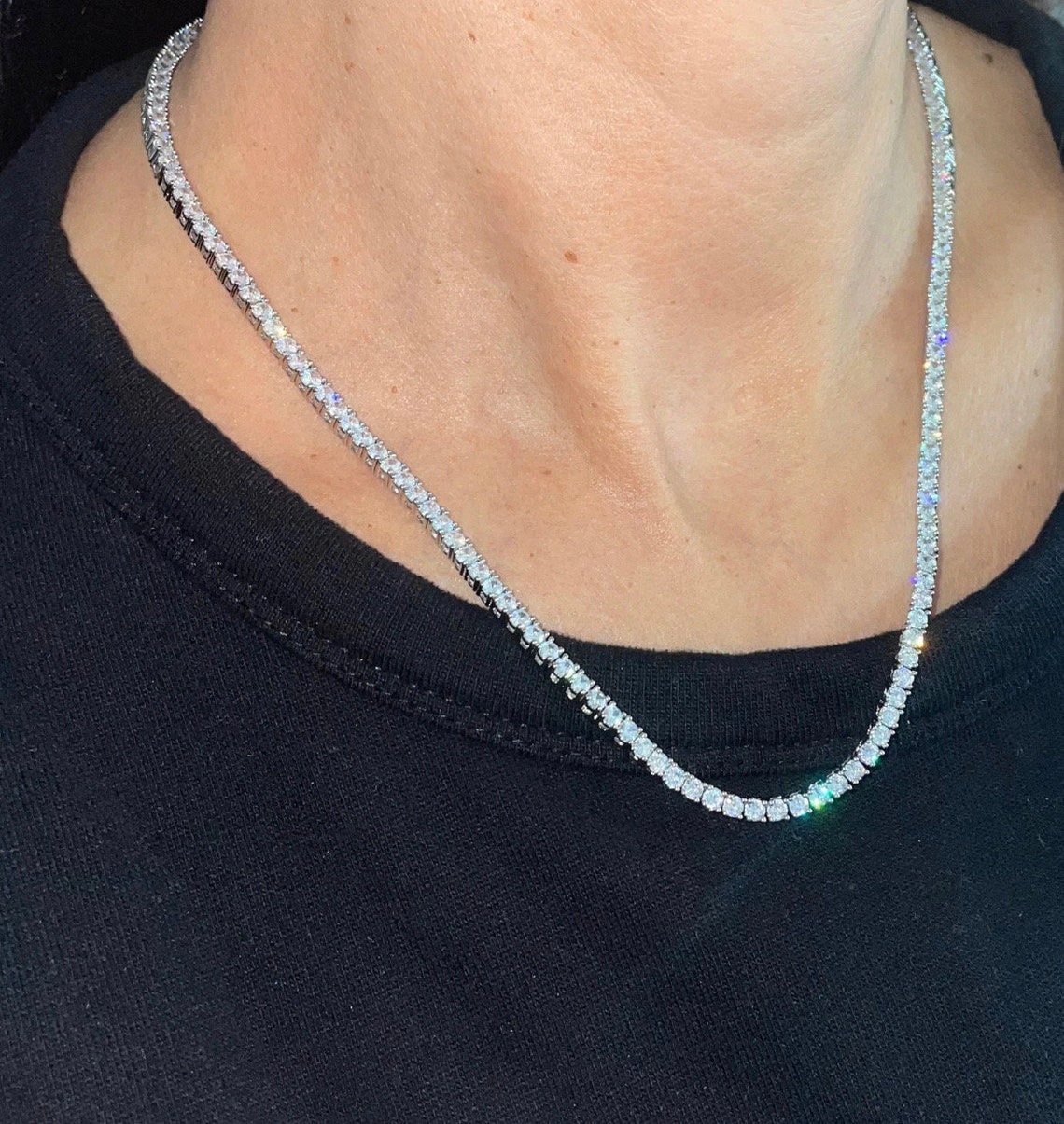 925 Silver Vvs1 Moissanite Tennis Necklace Etsy