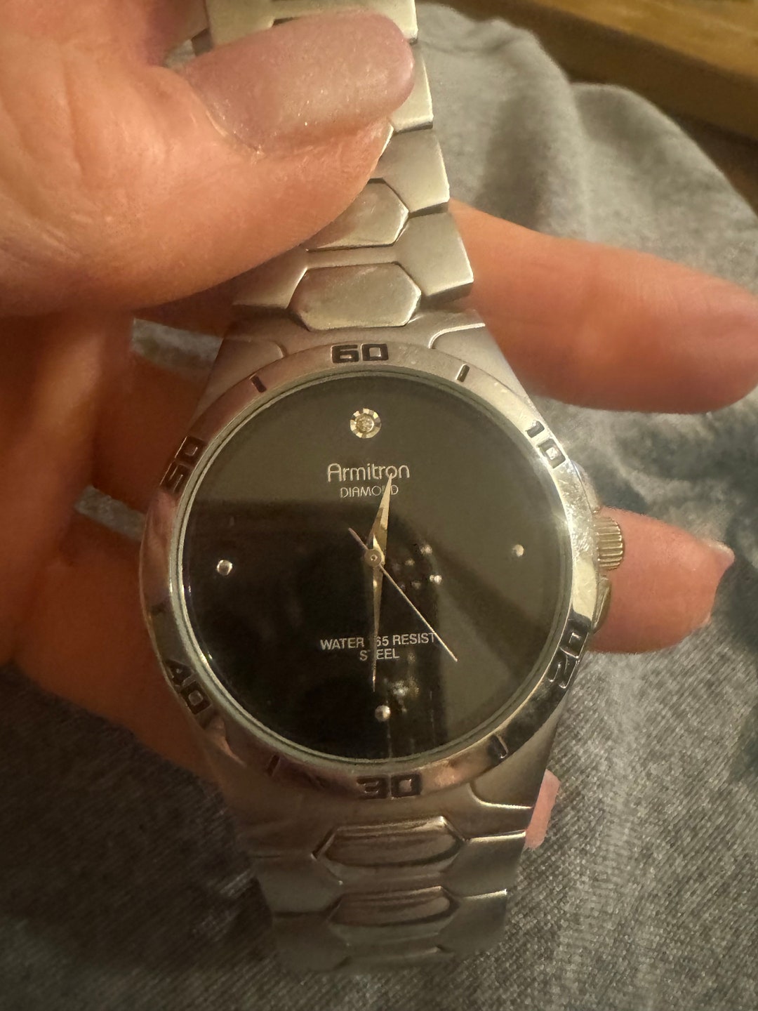 Armitron Diamond Y121E Mens Black Dial Stainless Steel Wrist Watch - Etsy