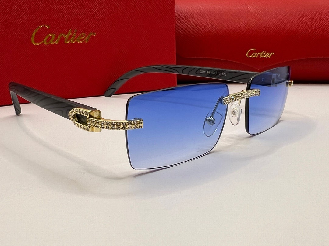 Rimless Tinted Blue Cartier Vintage Sunglasses Mid Century - Etsy