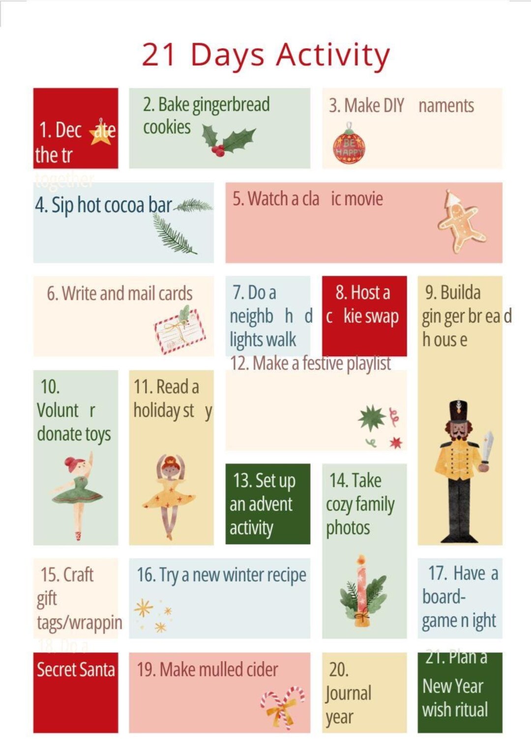 21 Days Christmas Activity Printable Holiday Countdown for Kids ...