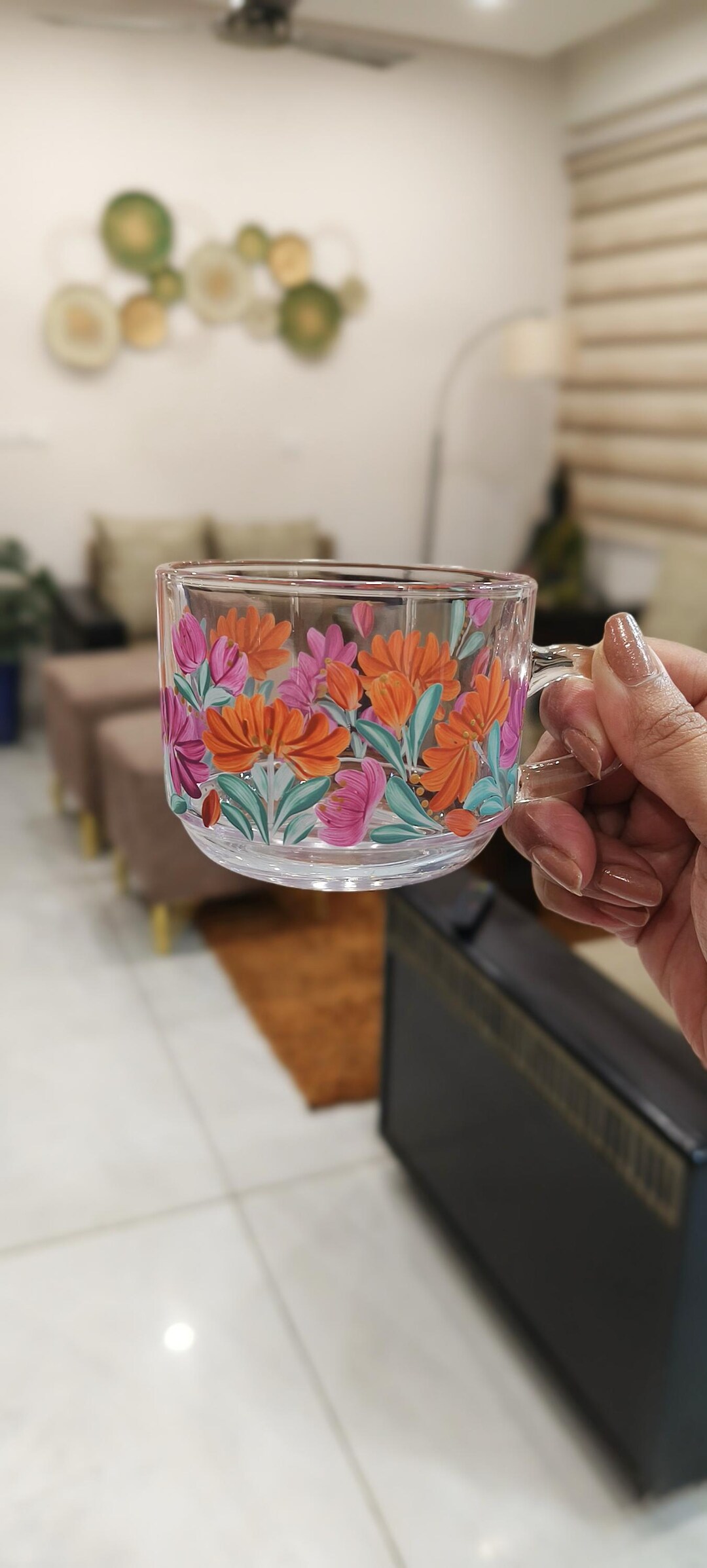 Hand-painted Floral Tea Cups, Set of 2, Dot Art Mandala Tea Cups With ...