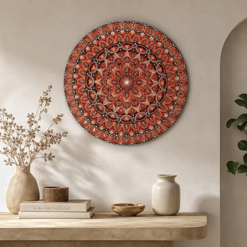 Mandala Dot Painting, 60cm - Handpainted Terracotta Dot Art Painting ...