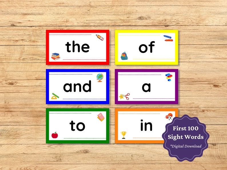 Sight Words - 100 Printable Flashcards for Kindergarteners (fry's 1st ...