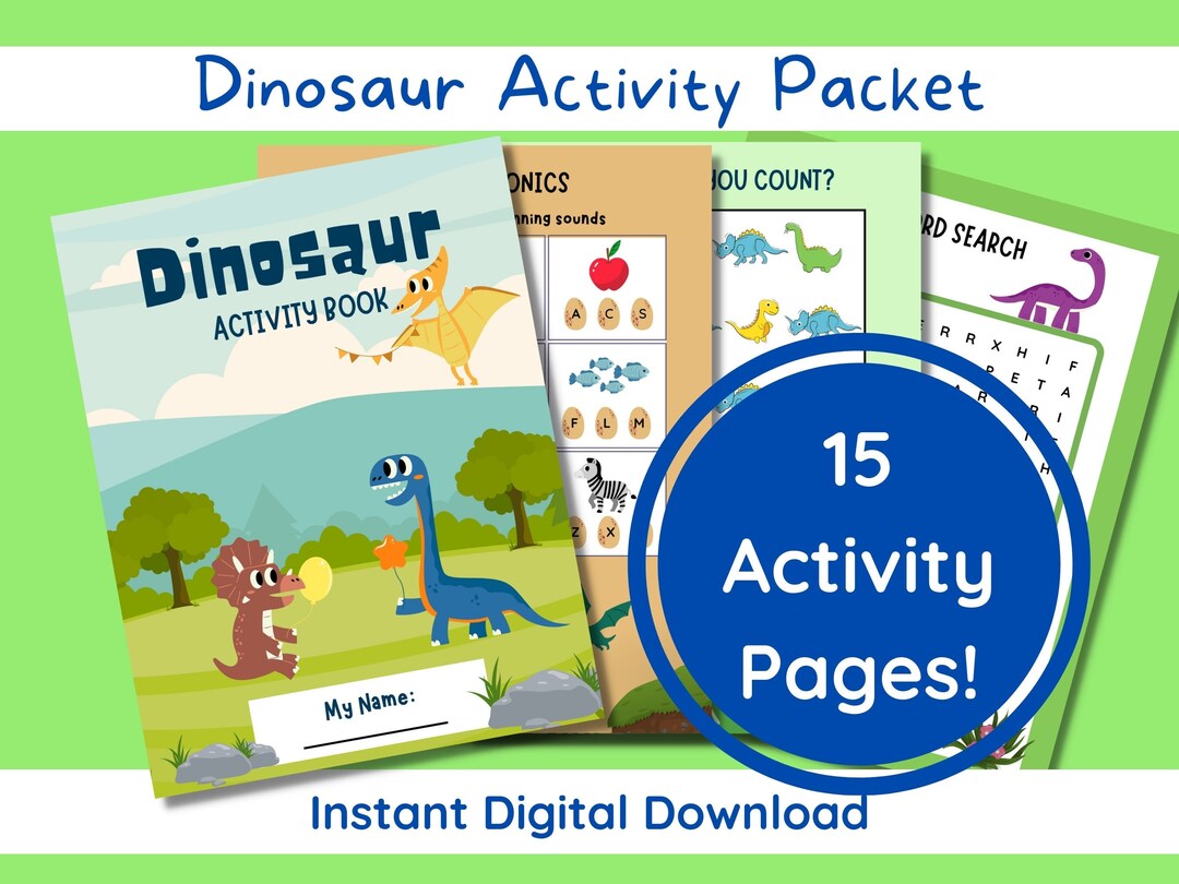 Dinosaur Activity Packet | K5-1st - Phonics, Math, Coloring & Fun ...