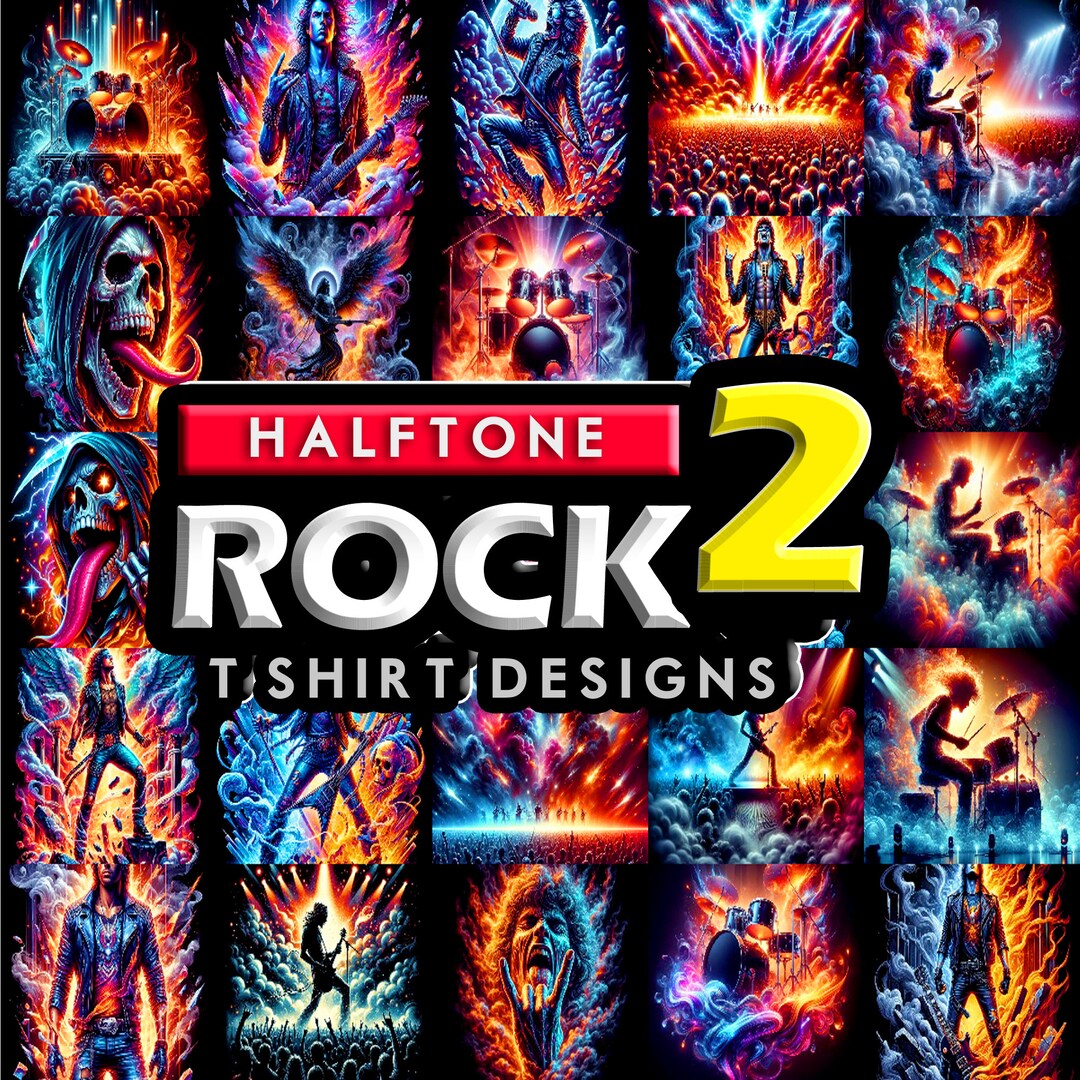 Halftone Rock and Roll Rockstar Design, Band Tshirt Design Rock N Roll PNG for DTF DTG, Rock ...