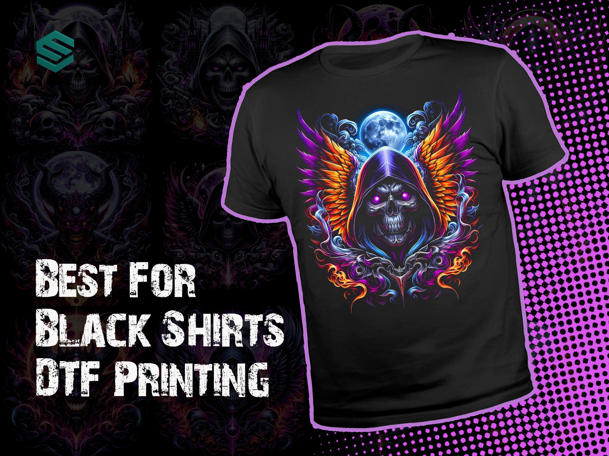 60 Halftone Gothic Tshirt Design JPEG PNG, Black Knockout High ...