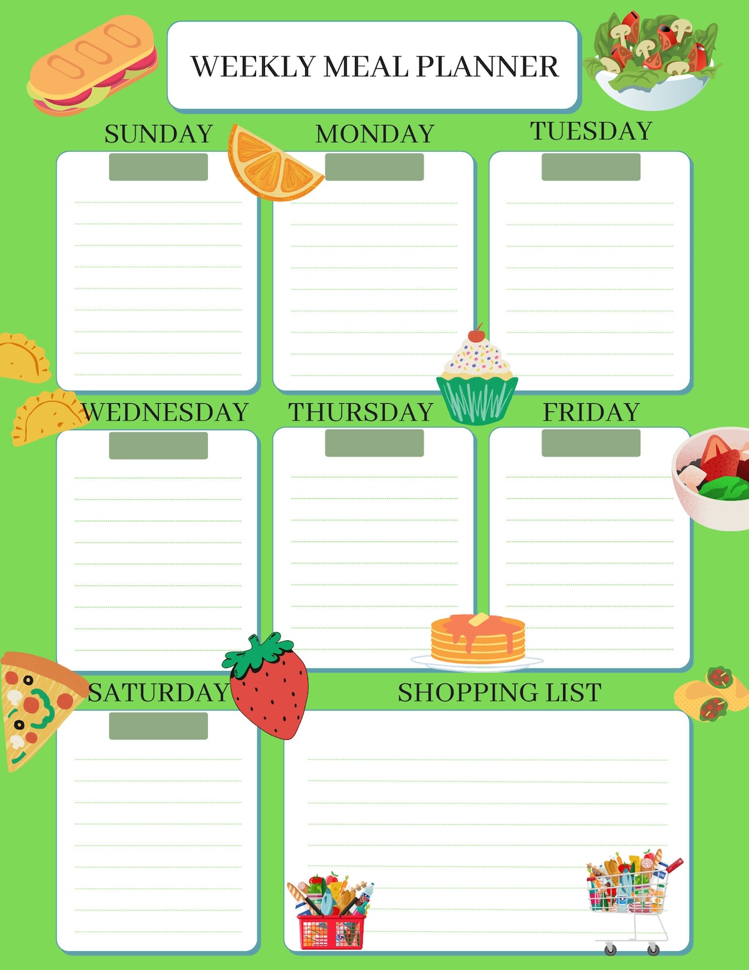Green Weekly Meal Planner - Etsy