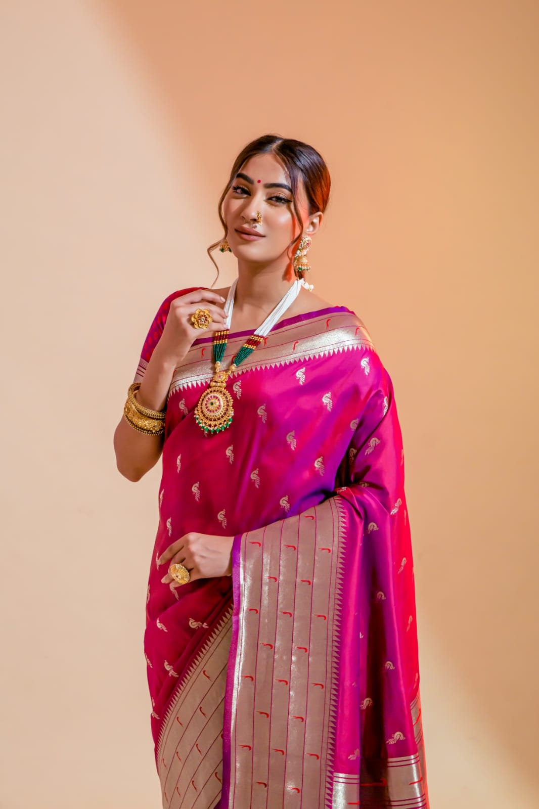 Magenta Pink Paithani Silk Saree With Lovely Flying Peacocks Pallu and ...