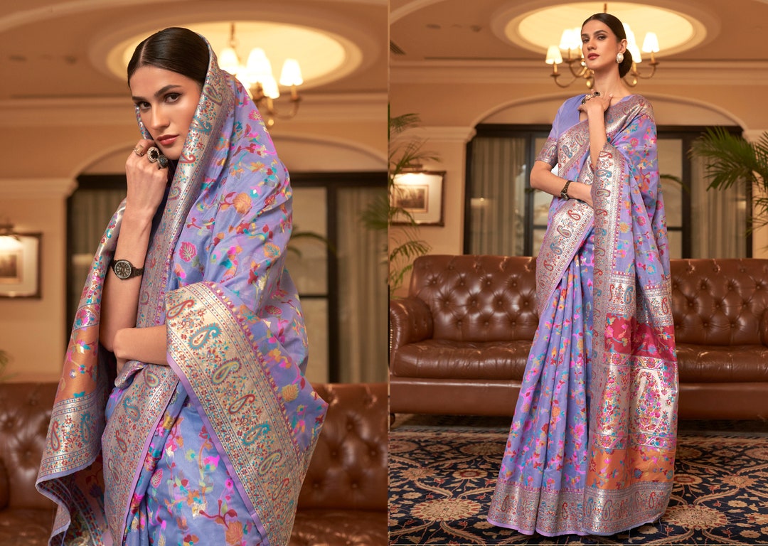 Lavender Purple Kashmiri Kani Designer Floral Woven Modal - Etsy