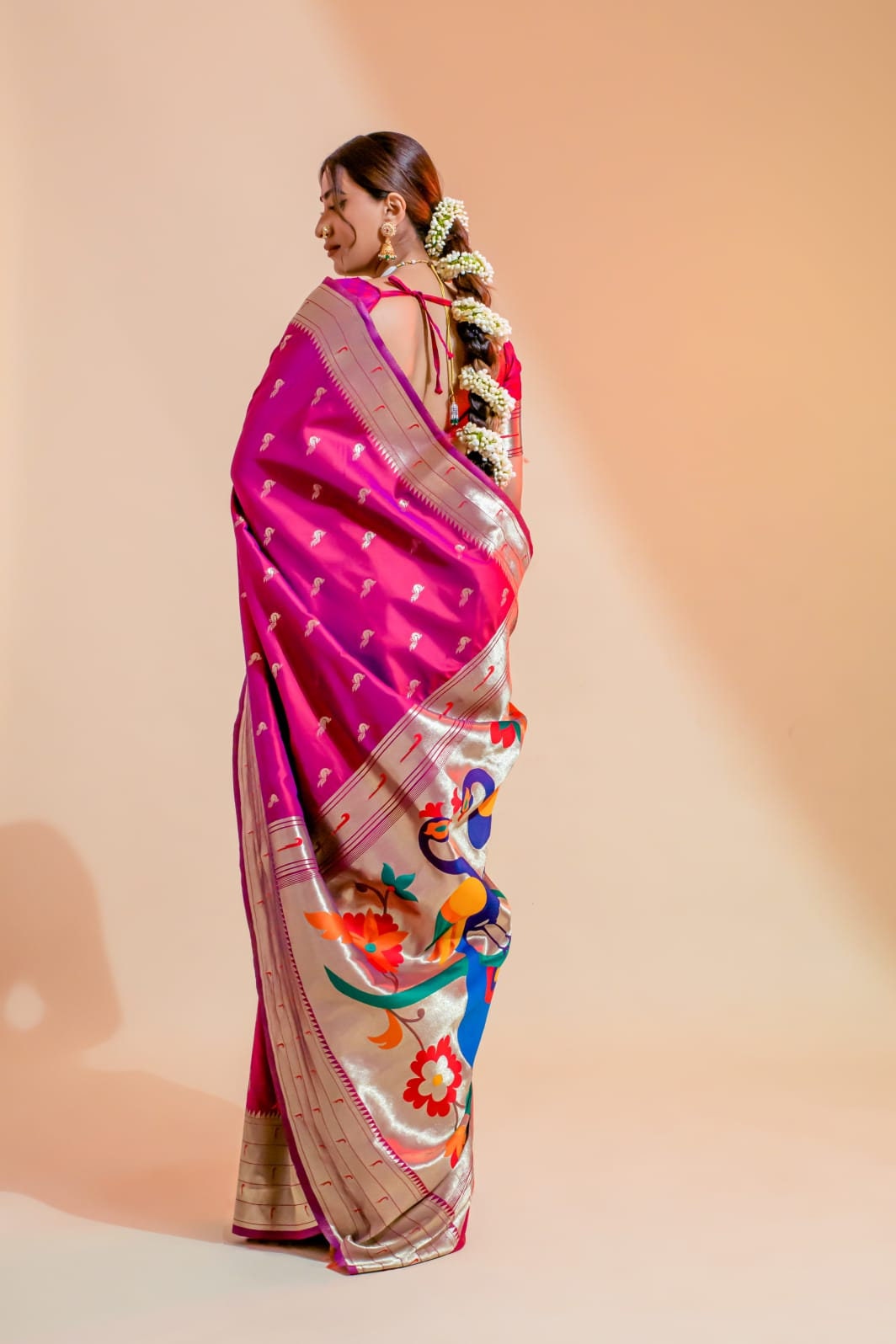 Magenta Pink Paithani Silk Saree With Lovely Flying Peacocks Pallu and ...