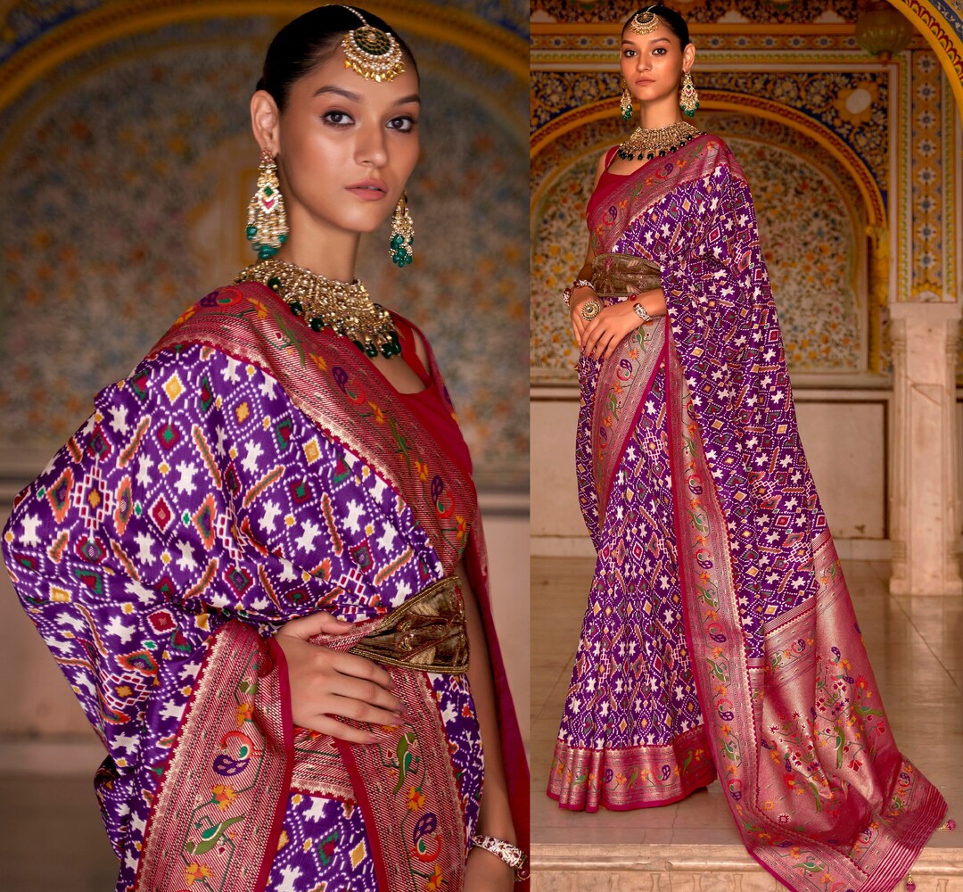 Royal Purple Ikkat Design Manek Chowk Design Patola Saree With - Etsy