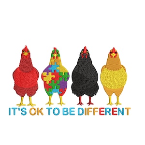 It's Ok to Be Different Cute Chickens Autism Awareness Embroidery ...