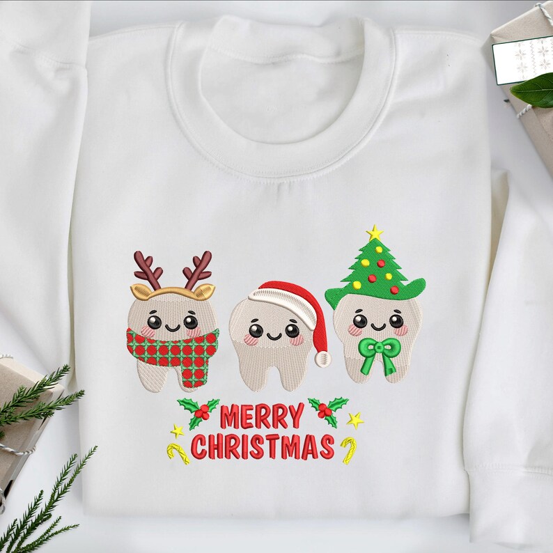 Cute Tooth Christmas Embroidery Design 5 Sizes, Christmas Dental Squad ...