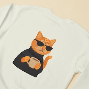 Cool Cat Coffee Embroidery Design | Funny Cat Embroidery Files ...