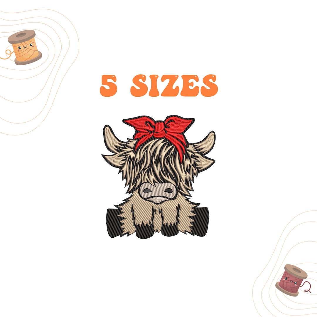 Highland Cow Embroidery Design 5 Sizes, Heifer Embroidery Machine ...
