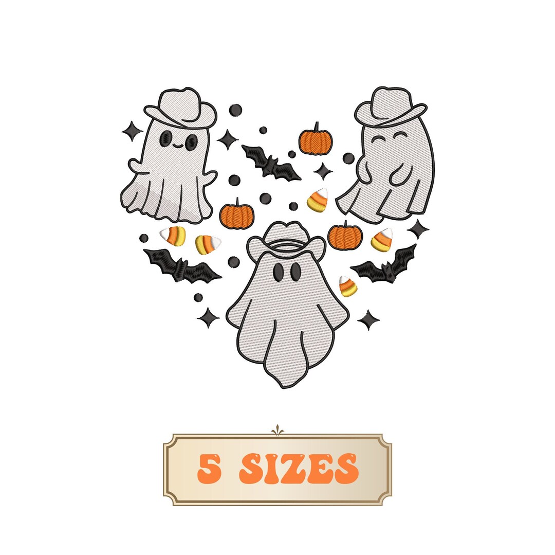 Boo Heart Embroidery Design 5 Sizes, Ghosts Embroidery Design ...