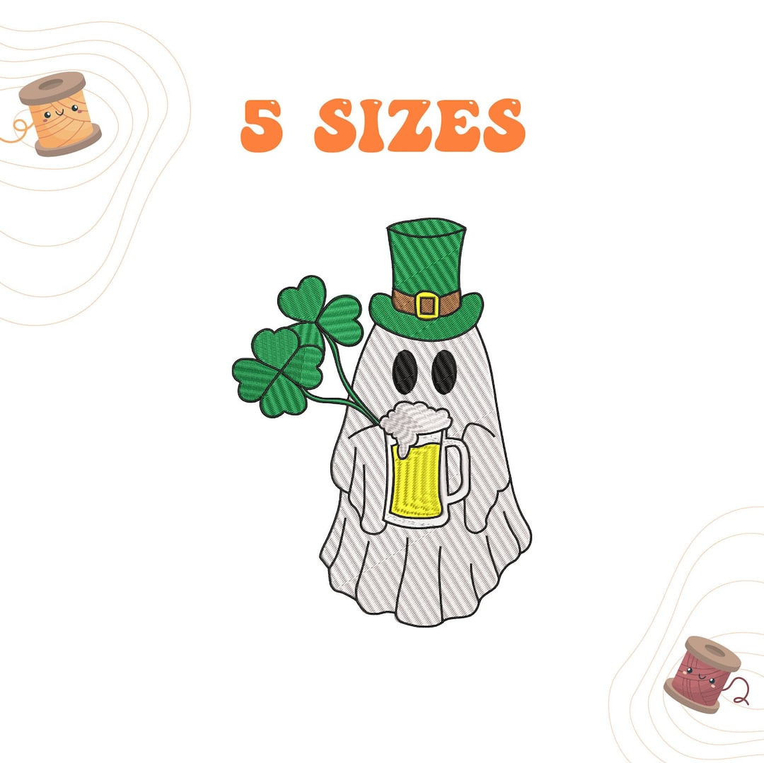St. Patricks Day Ghost Embroidery Design 5 Sizes, Ghost With Shamrock ...
