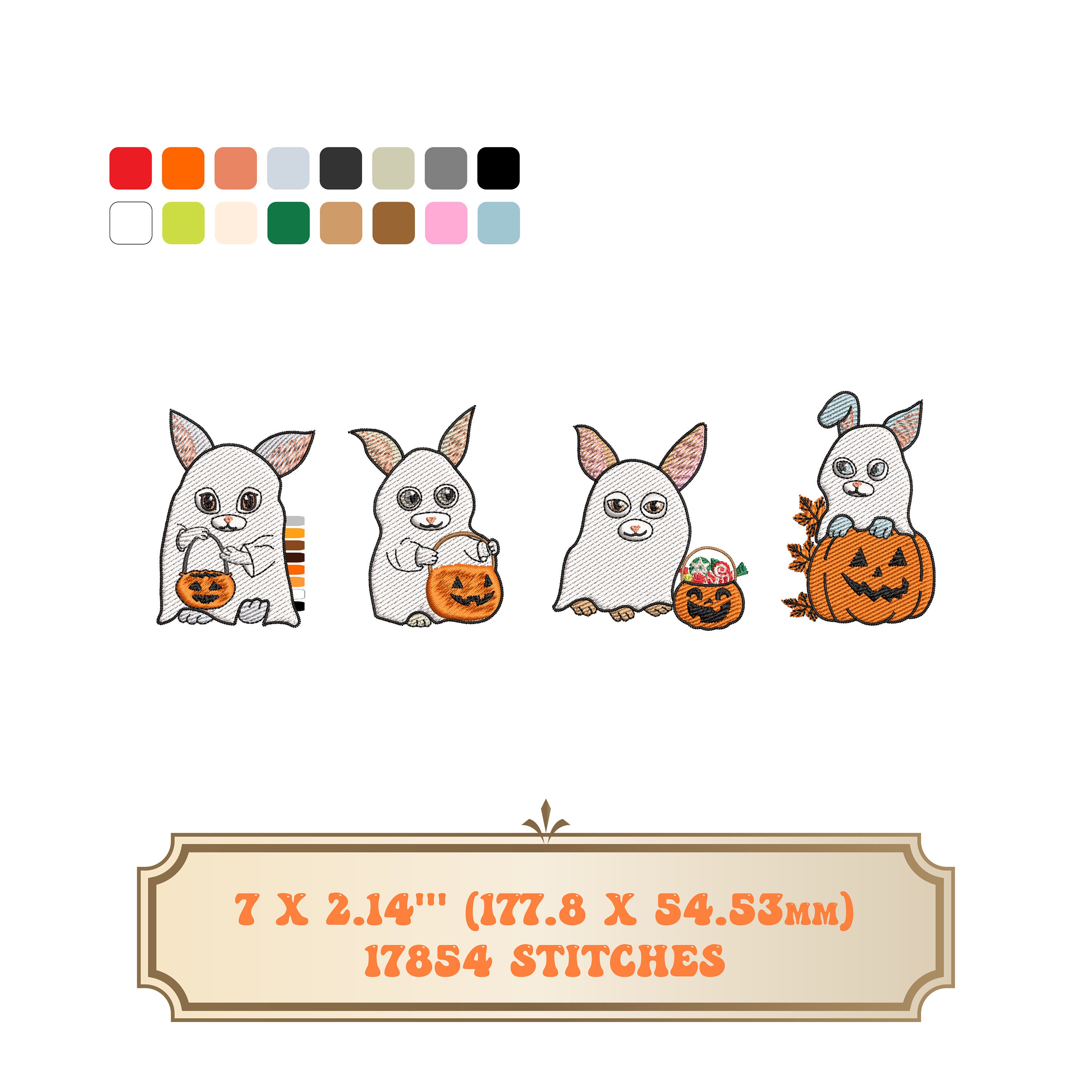 Cute Ghost Rabbits Embroidery Design 5 Sizes, Ghost Bunny Pumpkin ...