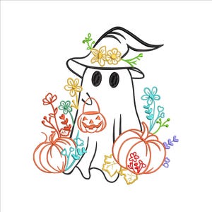 Floral Ghosts Line Embroidery Design 5 Sizes, Ghost Halloween ...