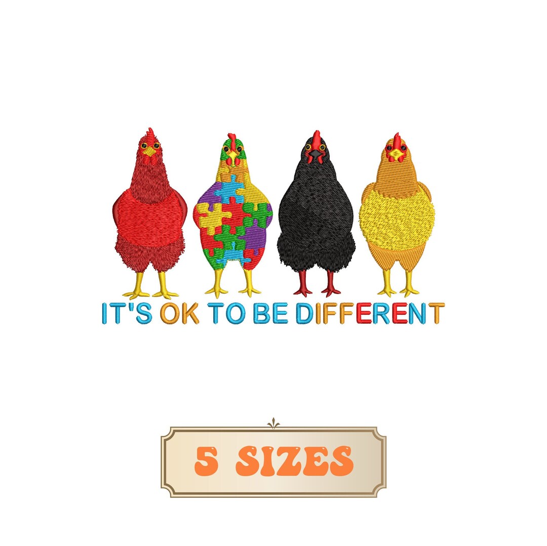 It's Ok to Be Different Cute Chickens Autism Awareness Embroidery ...