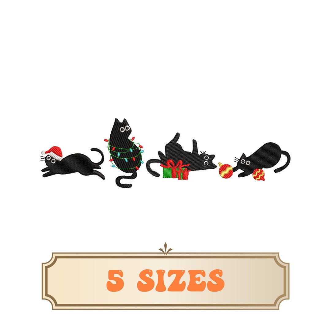Christmas Cats Embroidery Designs 5 Sizes, Christmas Cute Cat ...