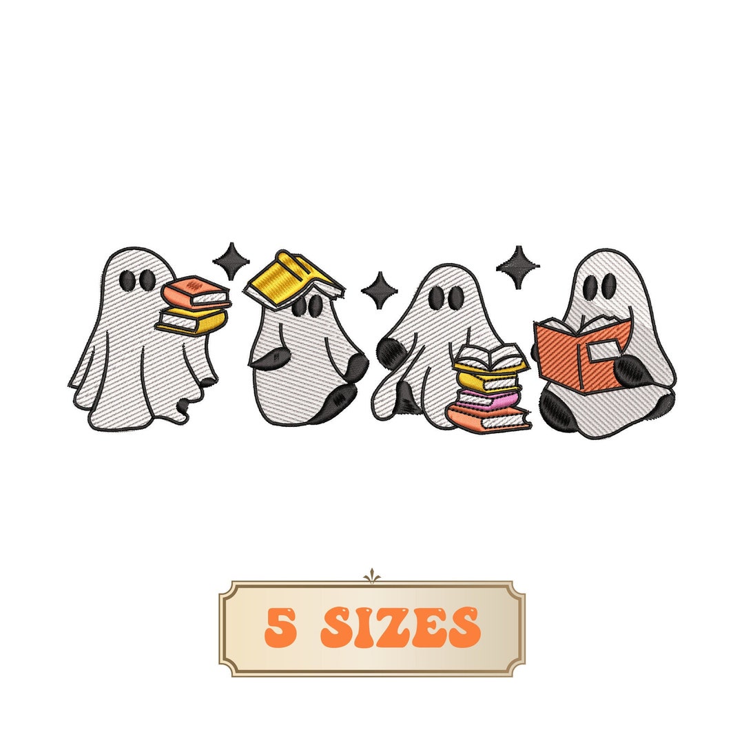 Book Ghost Embroidery Design 5 Sizes, Cute Ghost Book Embroidery, Funny ...