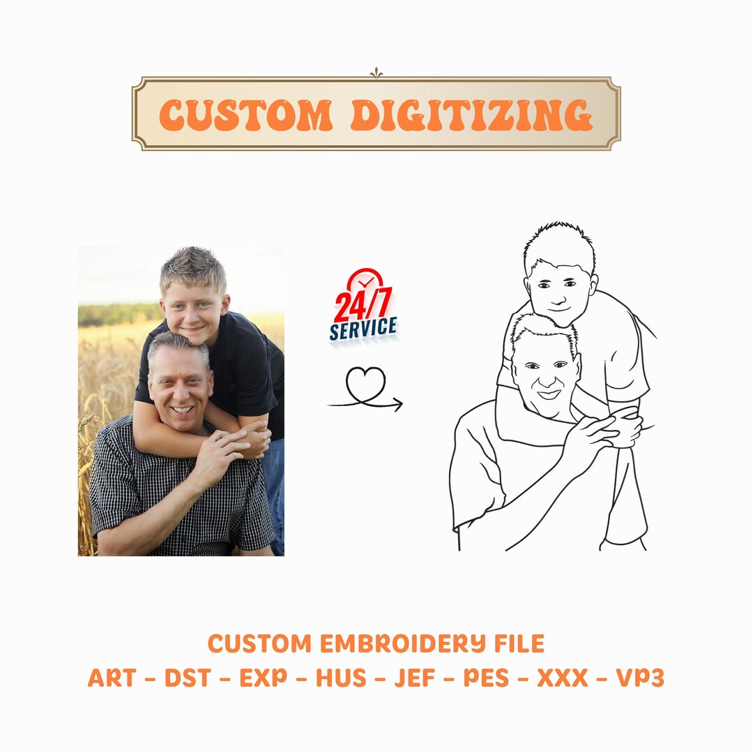 Custom Outline Photo Embroidery Design for Dad, Custom Dad Embroidery ...