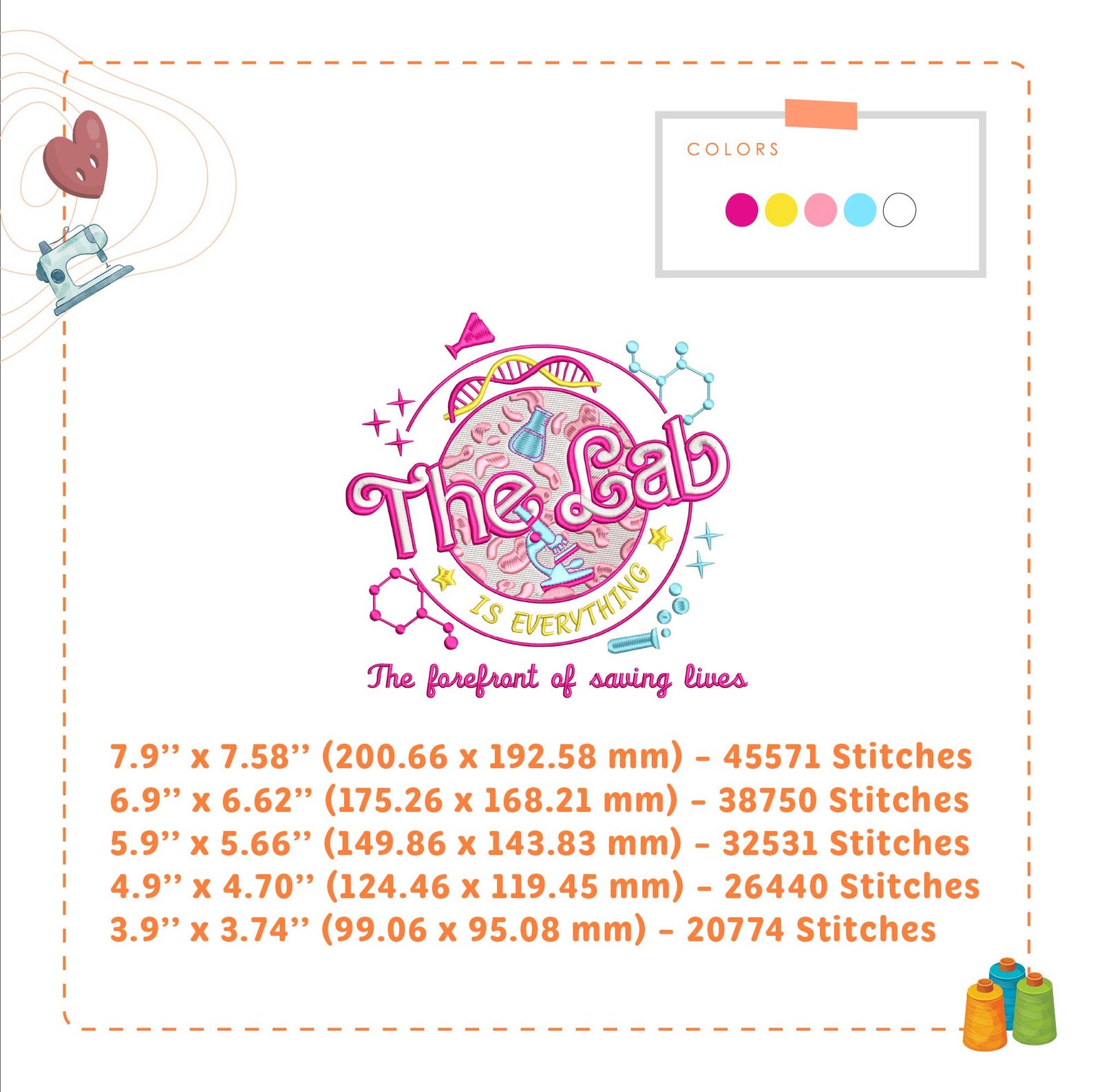 The Lab is Everything Embroidery Design 5 Sizes, Pink Retro Lab Week ...