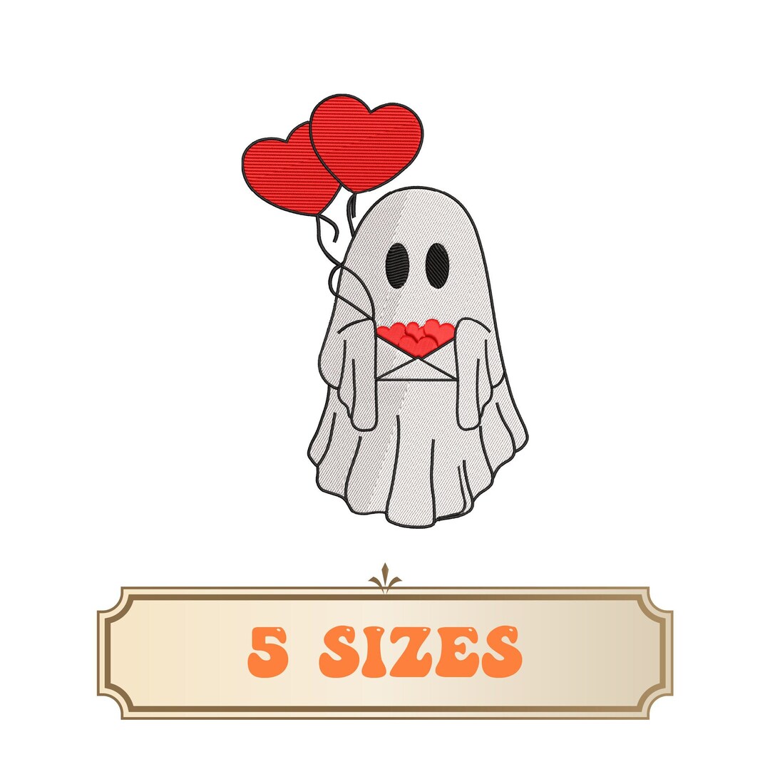 Valentines Ghost Embroidery Design 5 Sizes, Love Ghost Embroidery ...