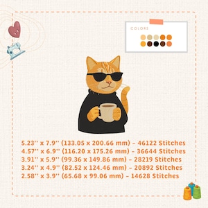 Cool Cat Coffee Embroidery Design | Funny Cat Embroidery Files ...