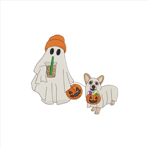 Ghost Dog Halloween Embroidery Design 5 Sizes, Ghost With Iced Coffee ...