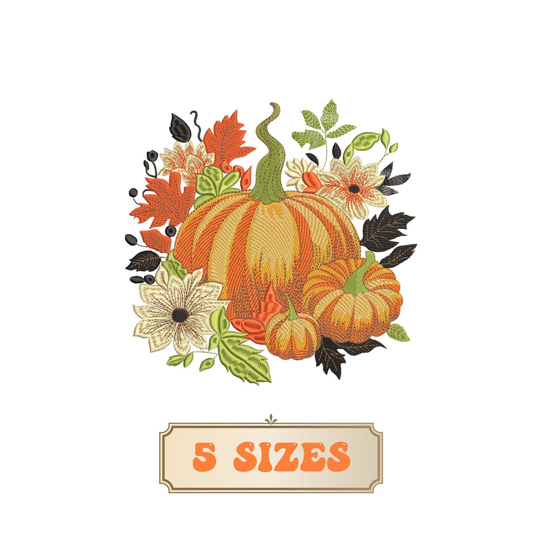 Floral Pumpkin Embroidery Design 5 Sizes, Autumn Machine Embroidery ...