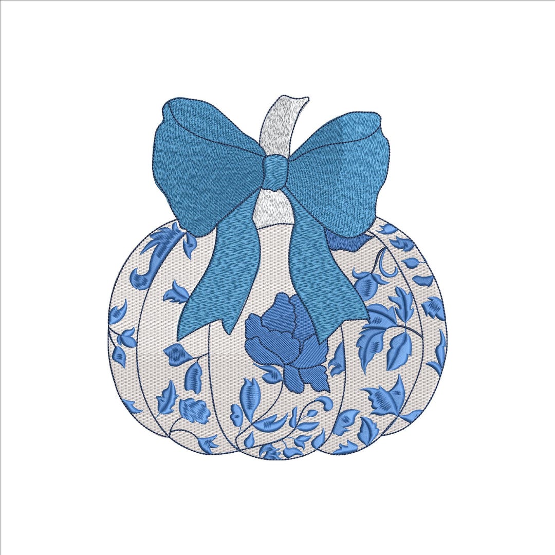 Blue Floral Coquette Bow Pumpkin Embroidery Design 5 Sizes, Autumn ...