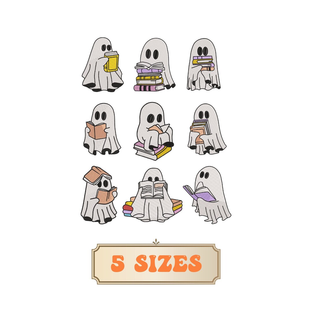 Book Ghost Embroidery Design Bundle 5 Sizes, Cute Ghost Book Machine ...