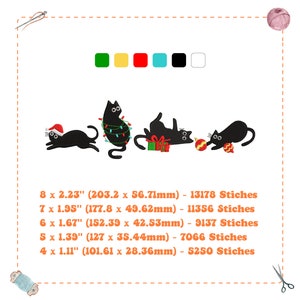 Christmas Cats Embroidery Designs 5 Sizes, Christmas Cute Cat ...