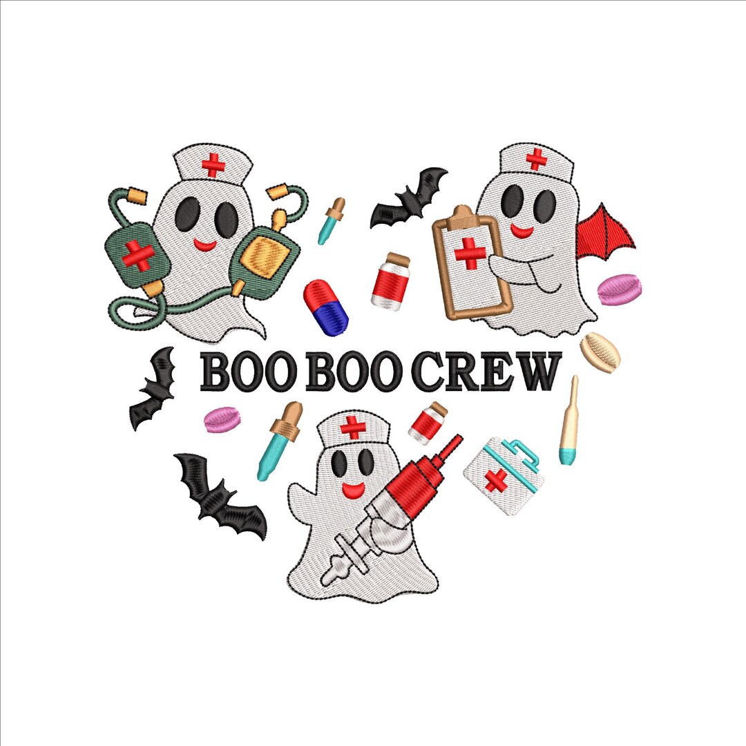 BOO BOO Crew Embroidery Design 5 Sizes, Ghost Nurses Embroidery Design ...