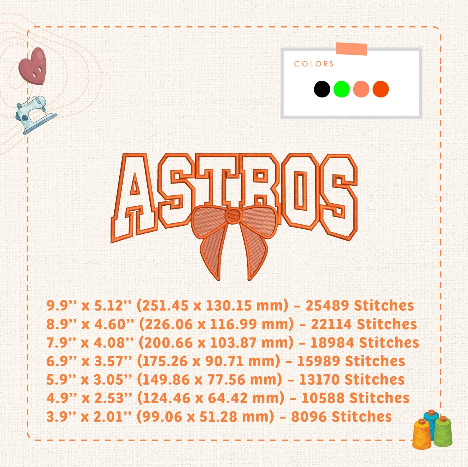 Astros Floral Toile Orange Coquette Bow Applique Embroidery design 7 ...