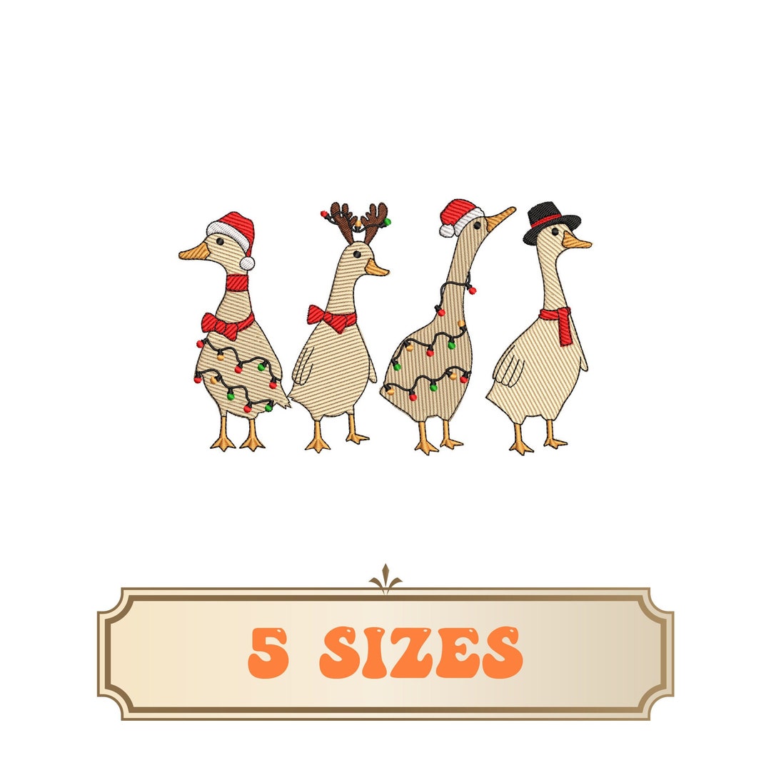 Ducks Christmas Light Embroidery Design 5 Size, Santa Ducks Merry ...