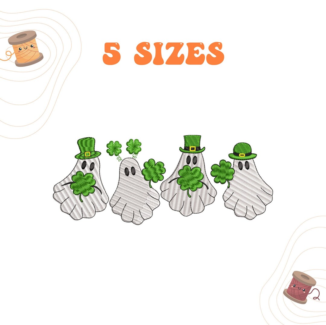 Clover Ghost Spooky St. Patrick's Day Embroidery Design 5 Sizes, Lucky ...