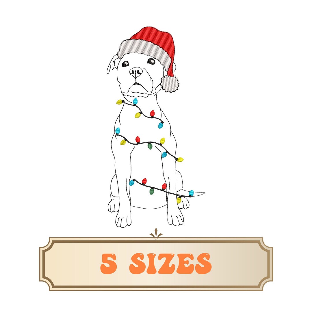 Christmas Dog Embroidery Design 5 Sizes, Pitbull Christmas Machine ...