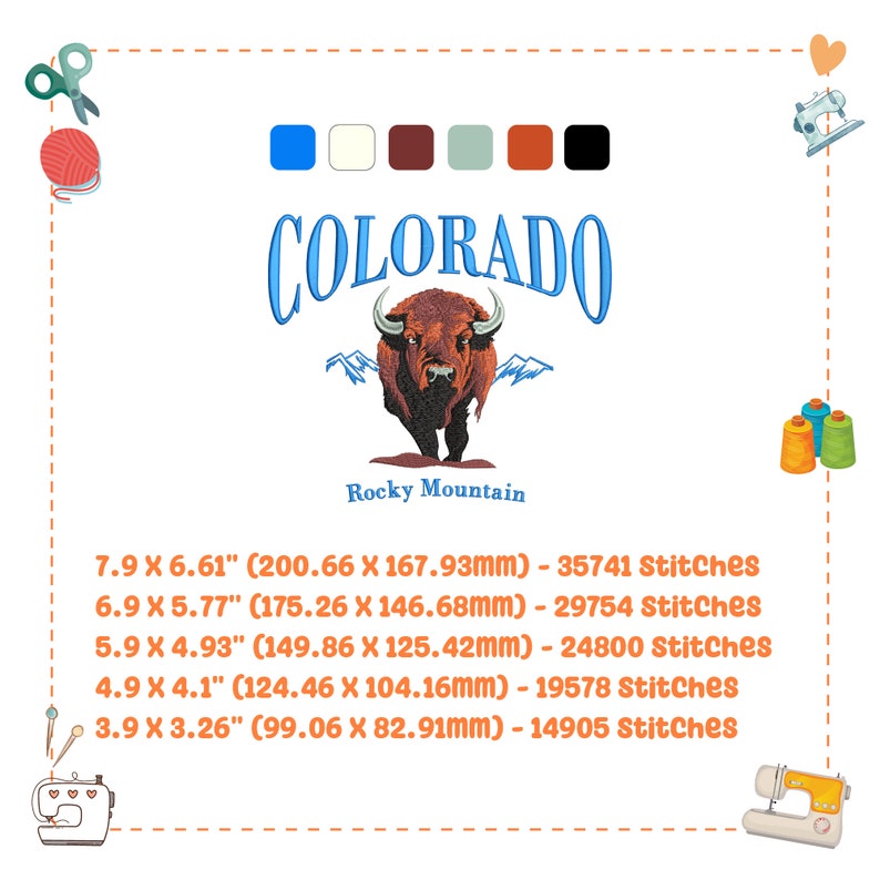 Colorado Mountain Embroidery Design 5 Size, Colorado Bison Machine ...