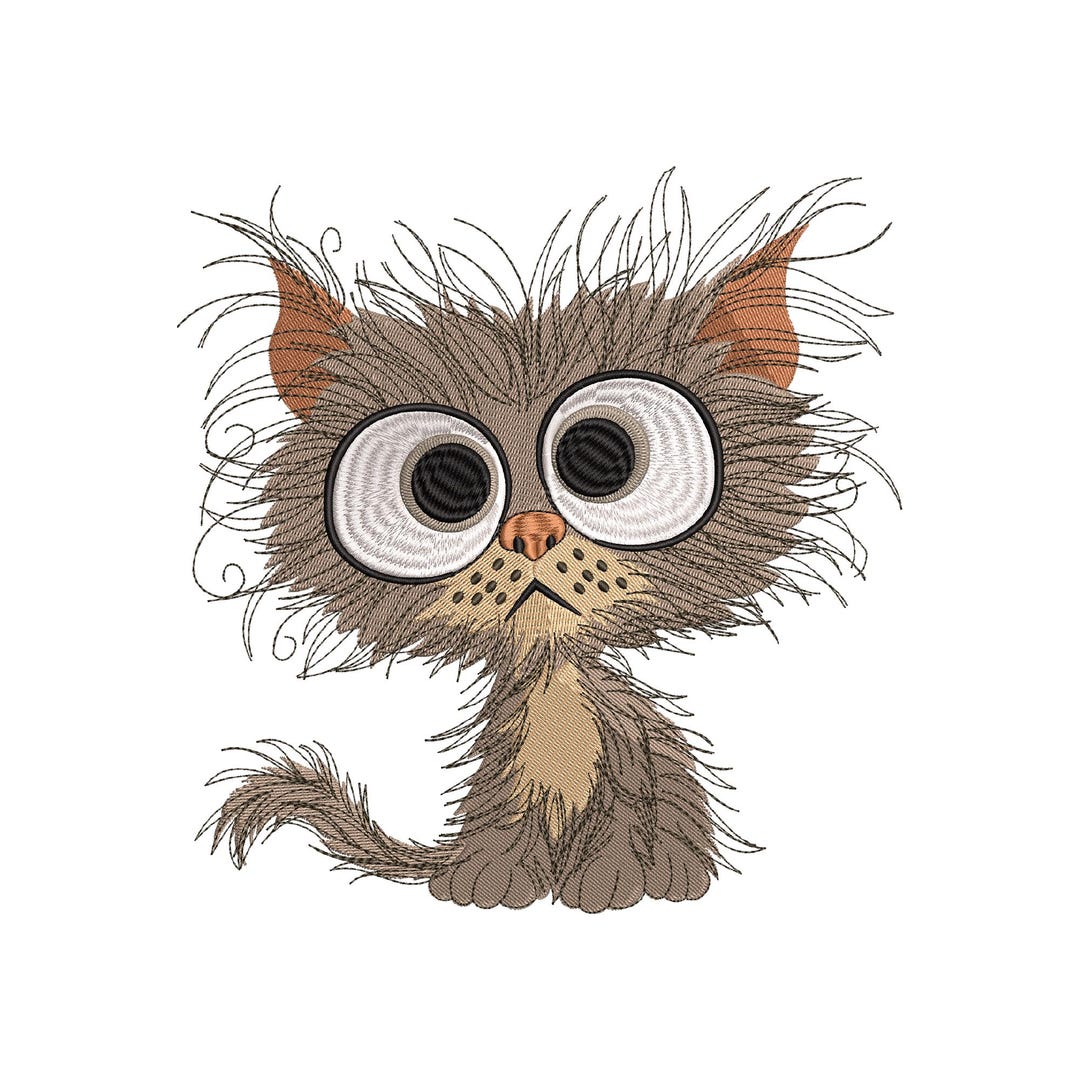 Frazzled Cat Embroidery Design 5 Sizes, Funny Crazy Cat Machine ...