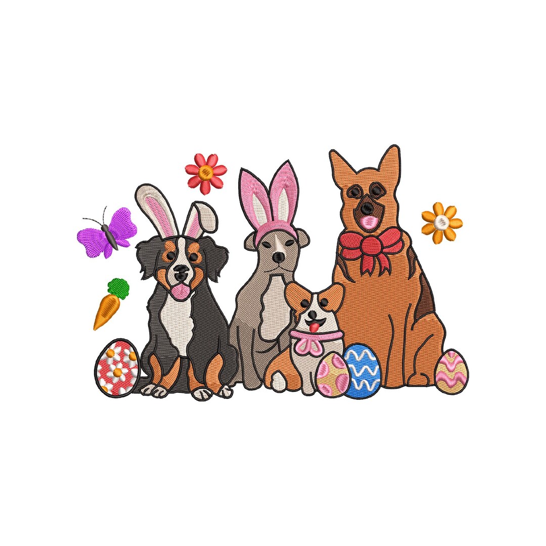 Easter Dogs Embroidery Design 5 Sizes, Easter Bunny Dog Embroidery ...