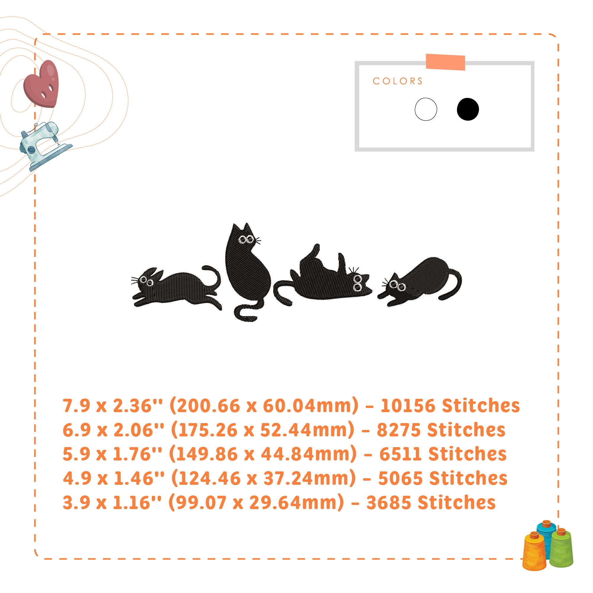 Black Cat Embroidery Design 5 Sizes, Animal Embroidery Design, Cat ...