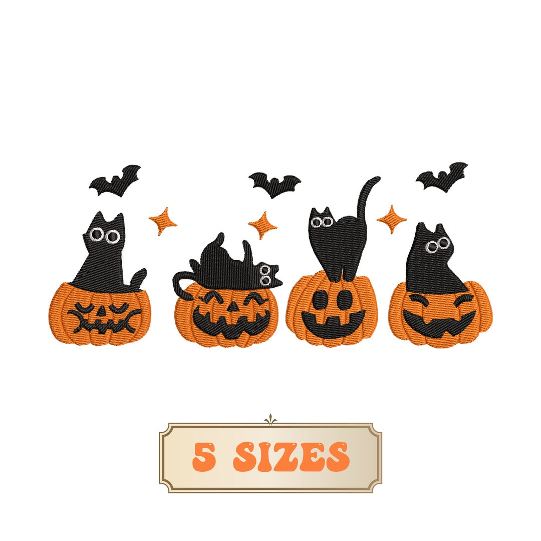 Black Cat and Pumpkin Design Embroidery Design 5 Sizes, Cute Halloween ...