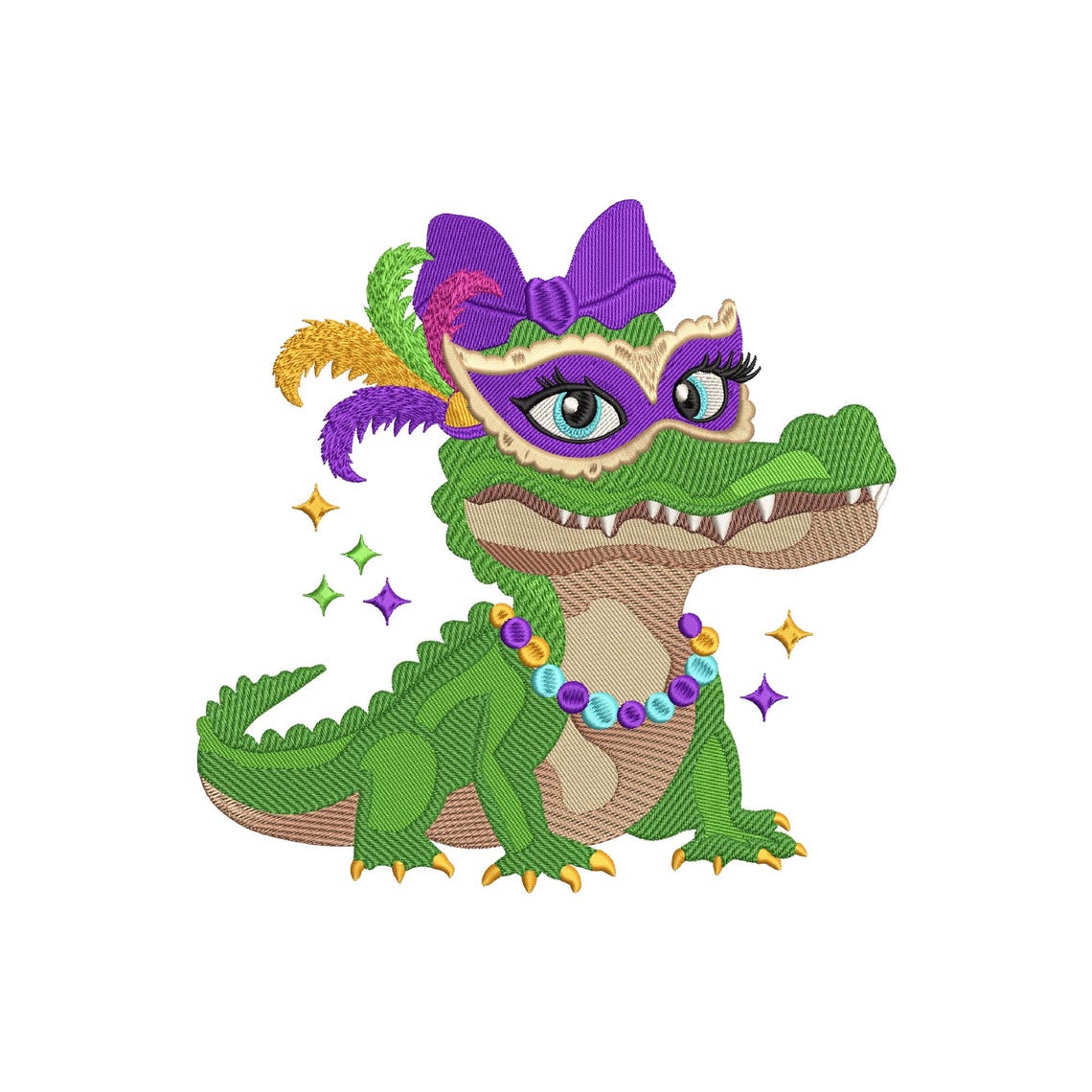 Cute Gator Mardi Gras Embroidery Design 5 Size, Mardi Gras Alligator ...