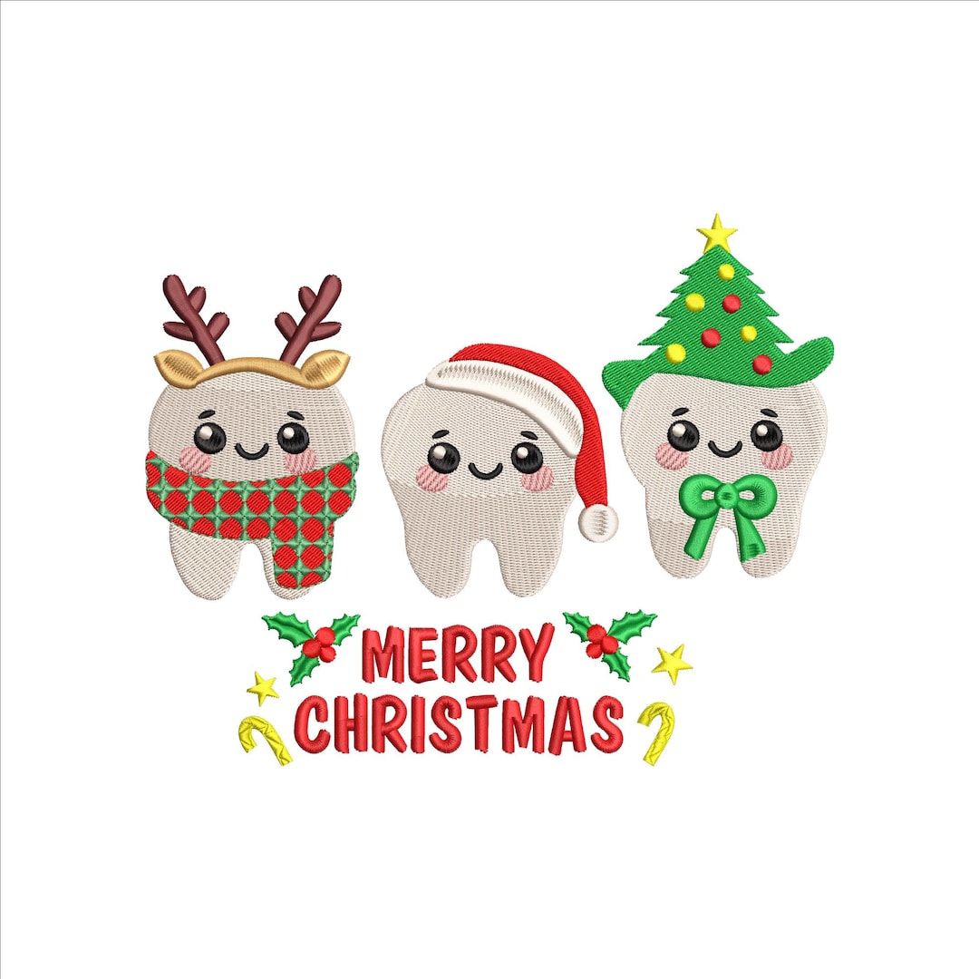 Cute Tooth Christmas Embroidery Design 5 Sizes, Christmas Dental Squad ...