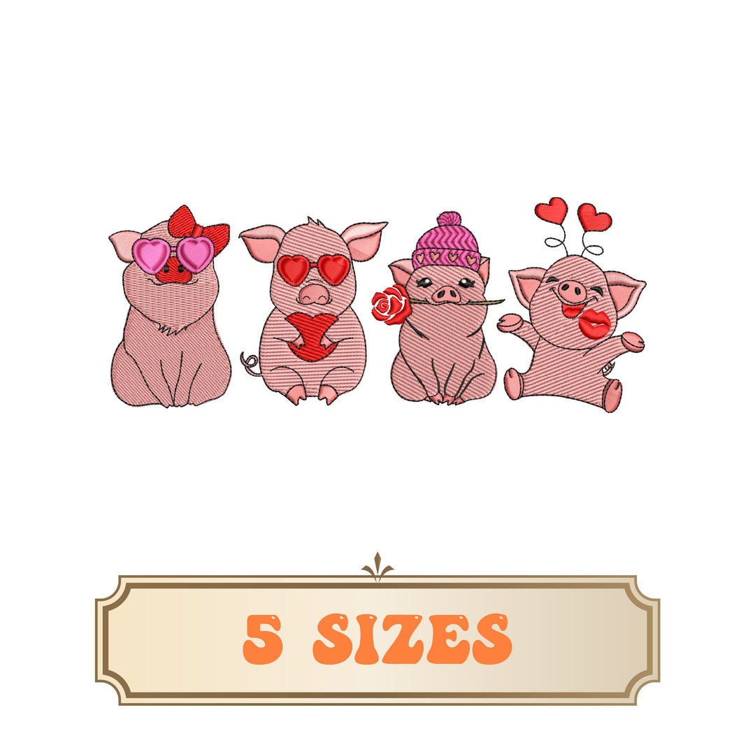 Valentine Pig Embroidery Design 5 Sizes, Cute Pig Valentine Embroidery ...