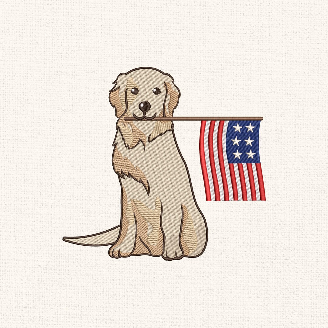 Patriotic Dog Embroidery Design, Cute Dog With American Flag, Fourth of ...